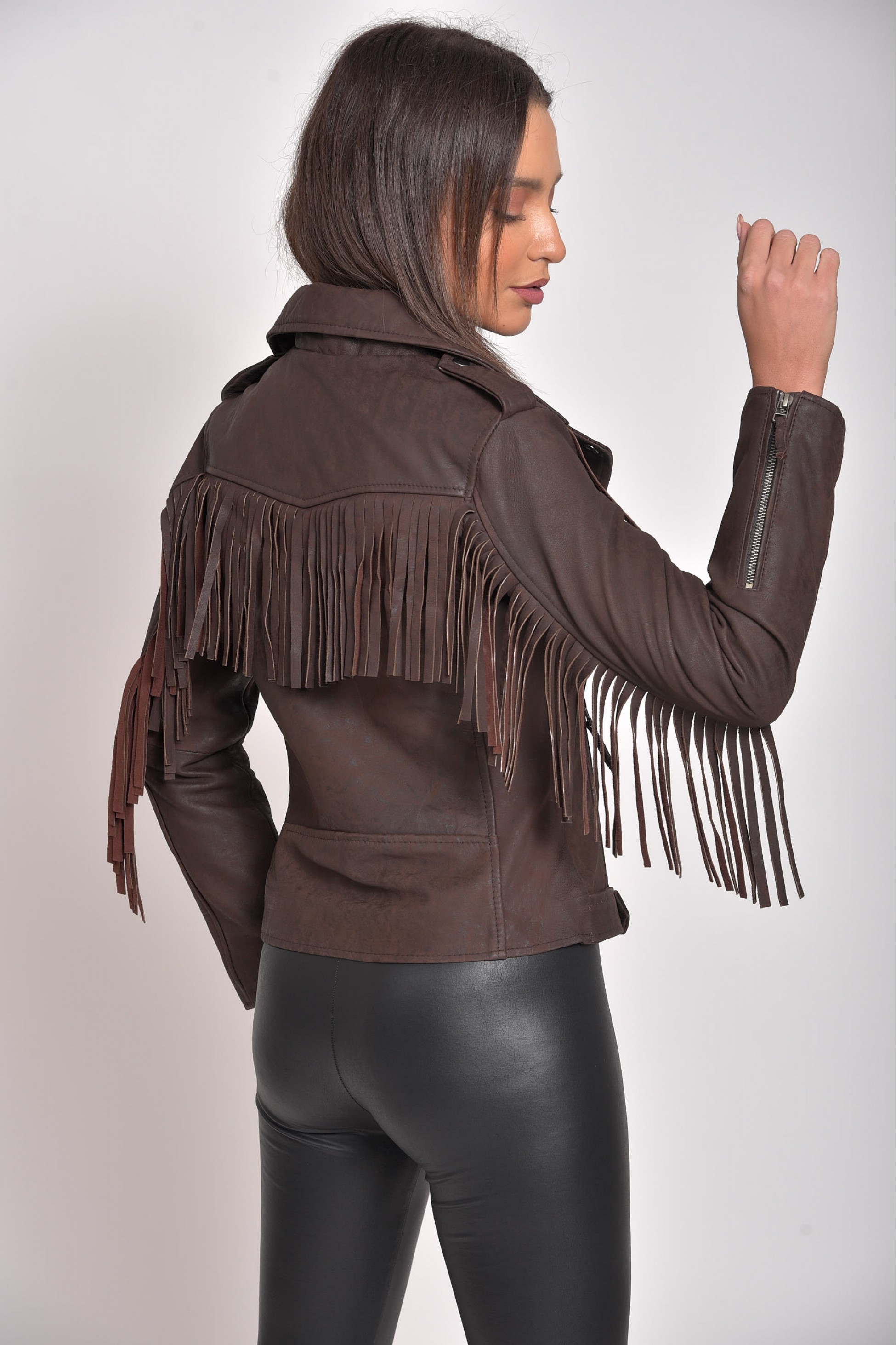 CHEROKEE VINTAGE SHEEP BROWN - ΑΥΘΕΝΤΙΚΟ ΓΥΝΑΙΚΕΙΟ ΚΑΦΕ ΔΕΡΜΑΤΙΝΟ ΜΠΟΥΦΑΝ